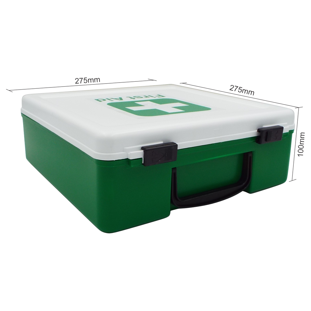Green and White plastic suitcase first aid kit box.