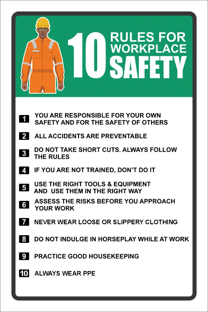 10 Rules Of Workplace Safety Sign WF47