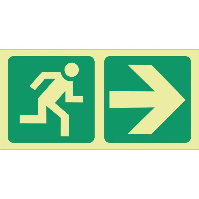 E1 - SABS Photoluminescent running man, arrow right safety sign ...