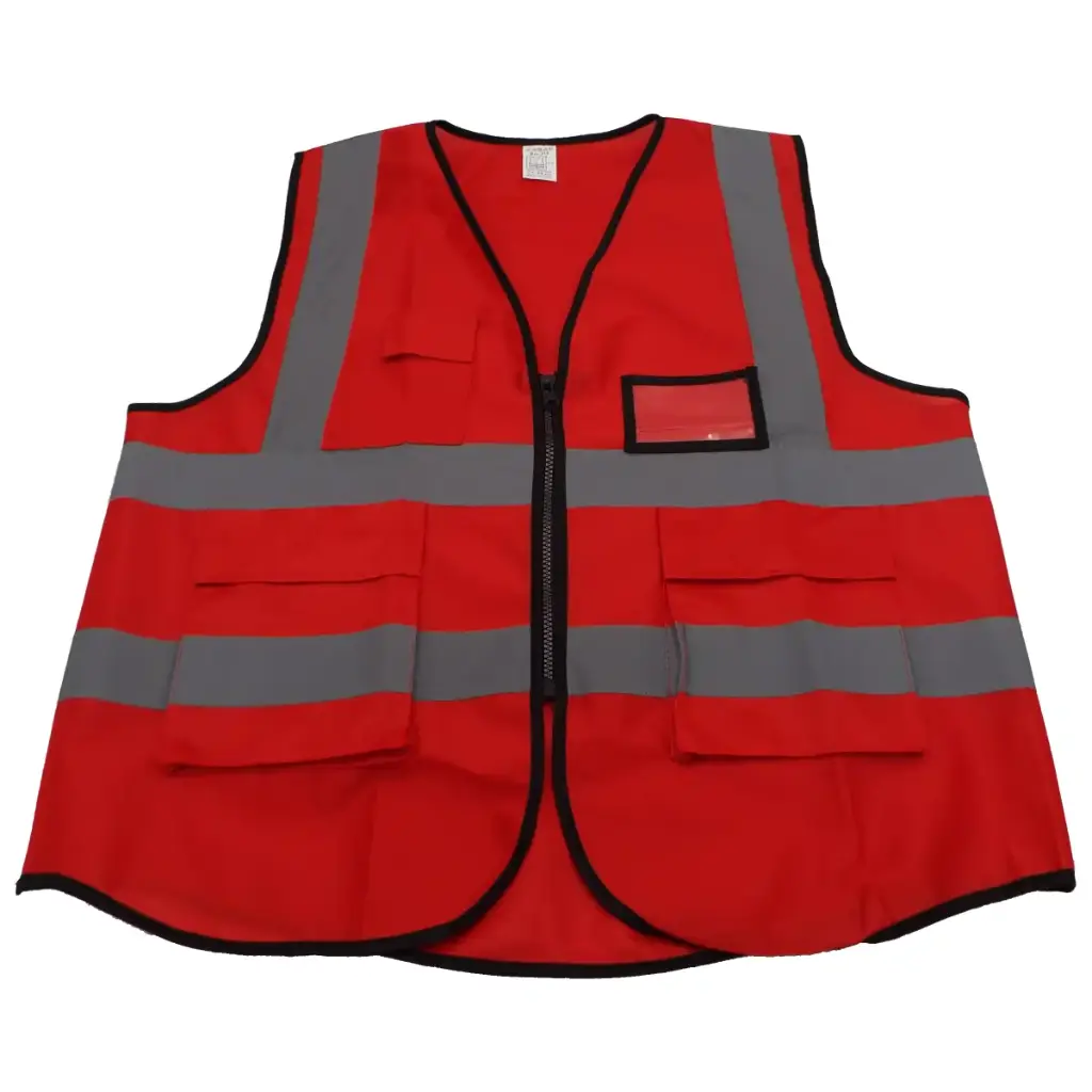 Red Reflective Vest complete with Pockets and ID pouch.